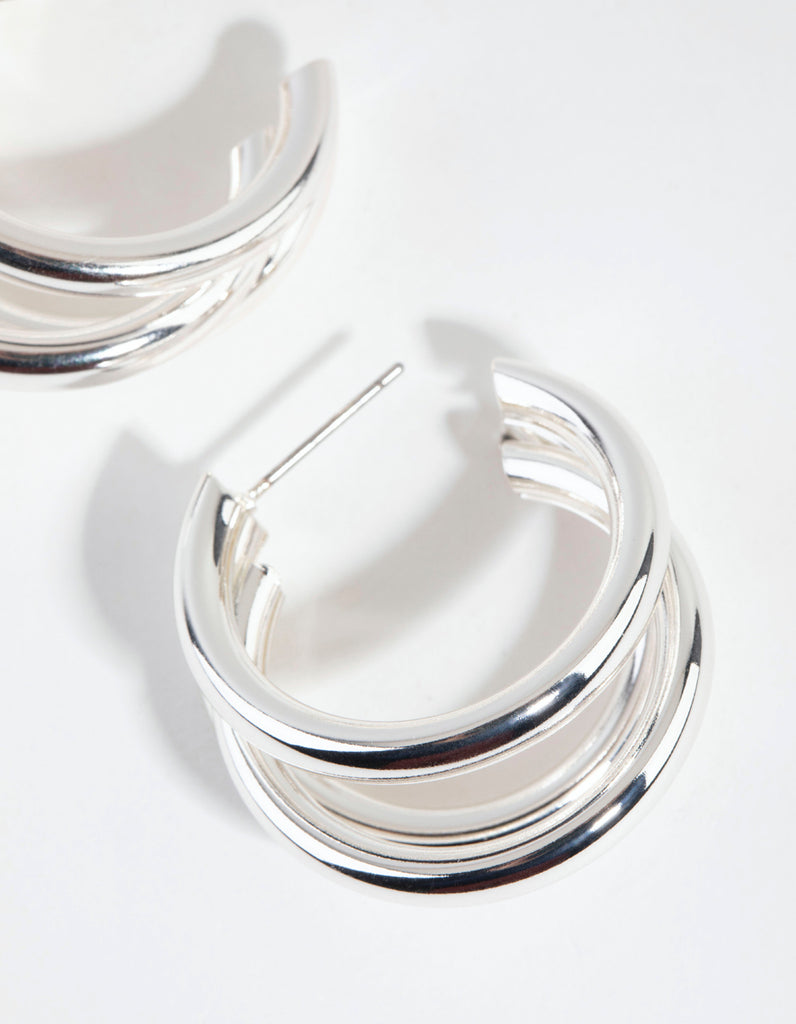 Silver Triple Loop Hoop Earrings - Lovisa