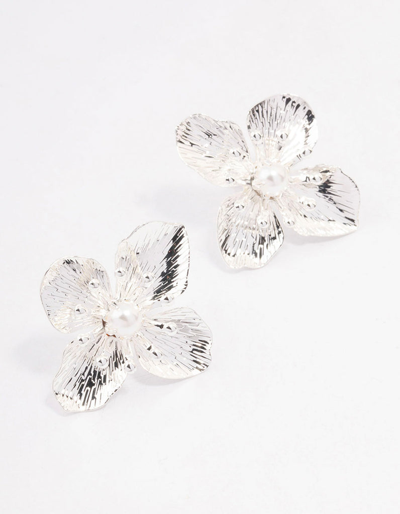 Silver Pearl Large Flower Stud Earrings - Lovisa