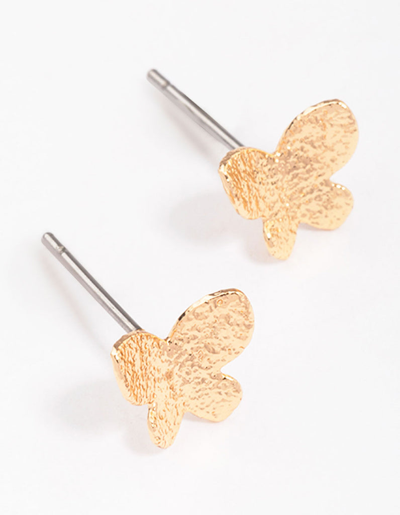 Gold Sandblast Butterfly Stud Earrings - Lovisa