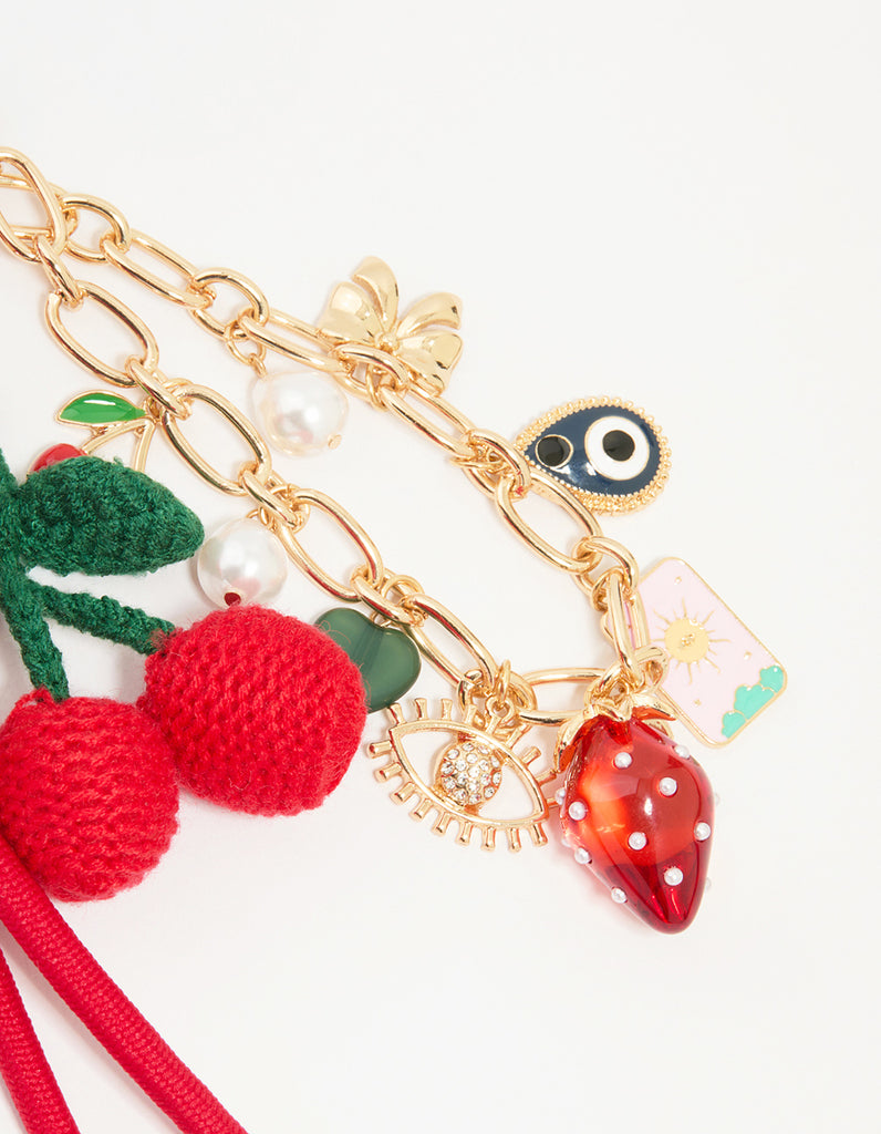 Red Crochet Fruit Fabric Key Chain - Lovisa