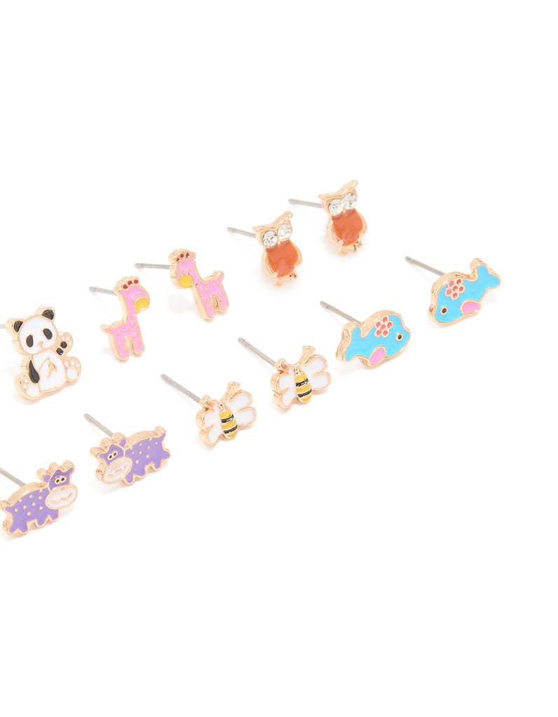 Gold Zoo Animal Stud Earrings 8-Pack - Lovisa