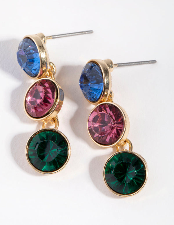 Gold Mismatch Gem Drop Earrings - Lovisa